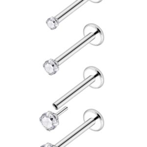 Lcolyoli 20G Threadless Push in Nose Rings for Women Diamond CZ 1.5mm 2mm 2.5mm 3mm Surgical Steel Nose Studs Pushin Nose Piercings Nostril Jewelry 4PCS