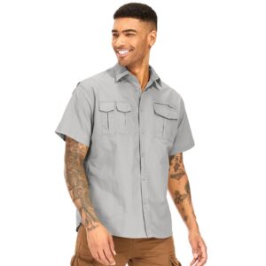 anteef men's short sleeve fishing hiking upf 50+ safari shirts, quick dry spf uv sun protection cooling shirts(5031 light gray m)