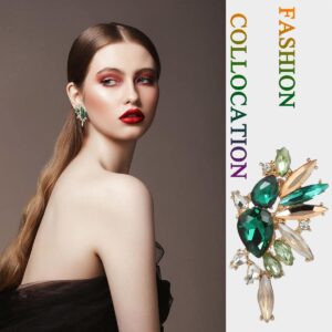 Met-edianger Green Gold Rhinestone Statement Earrings Retro Vintage Crystal Drop Dangle Earrings for Women