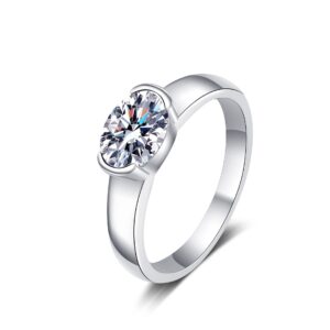 jiostonor 1.5ct oval round cut moissanite half bezel set ring lab created diamond sterling silver engagement ring