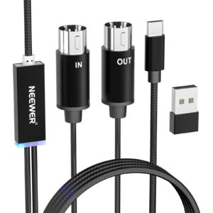 neewer usb type c midi cable with input & output connecting keyboard/synthesizer for editing & recording midi adapter cord with indicator for piano keyboard to pc mac laptop 72.4"/184cm length