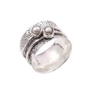 damru anxiety handmade ring for women 925 sterling silver plated spinning spinner oxidized concave boho band meditation stress relief rings (11)