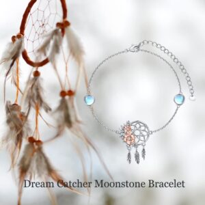 MBSUUH Dream Catcher Bracelet 925 Sterling Silver Synthetic Moonstone Rose Flower Dreamcatcher Jewelry Birthday Gifts for Women Wife Mom