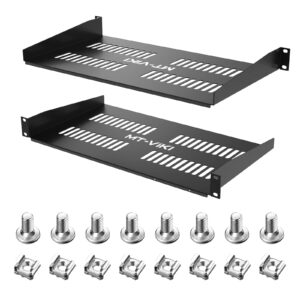 mt-viki 2-pc 19 inch rack shelf, 1u server rack shelf 10" deep, universal vented rack mount cantilever tray for rack & cabinet (2-packs)