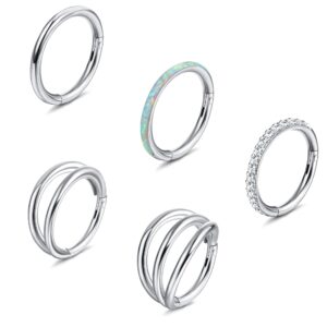 loyallook 5pcs 316l surgical steel nose rings hoop for women men seamless hinged segment ring hoop septum clicker lip nose rings double triple open stack sleeper earring