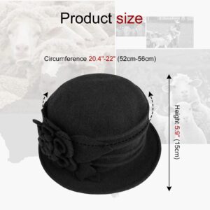 Sumolux Women Beret Hat French Vintage Floral Wool Dress Cloche Classic Winter Hat 1920s A Black