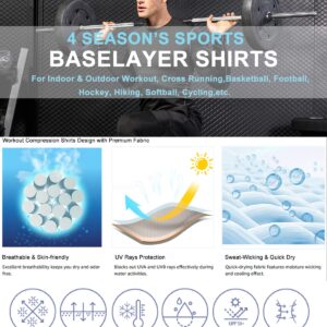 Blue Men's Compression Shirts Long Sleeve, Dry Fit Athletic Workout Gym Shirts Sports Base Layer Top Running T-Shirt