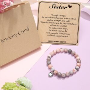 Jewelry&Card Mothers Day Gifts for Sister, Natural Stone Sister Bracelet, Sisters Gifts from Sister, Sister Birthday Gift Ideas