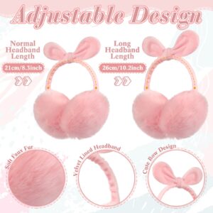 JaGely 4 Pieces Winter Ear Muffs Cute Bow Faux Fur Ear Warmers Ski Adjustable Ear Covers Outdoor Faux Fur Ear Warmers for Women Girls