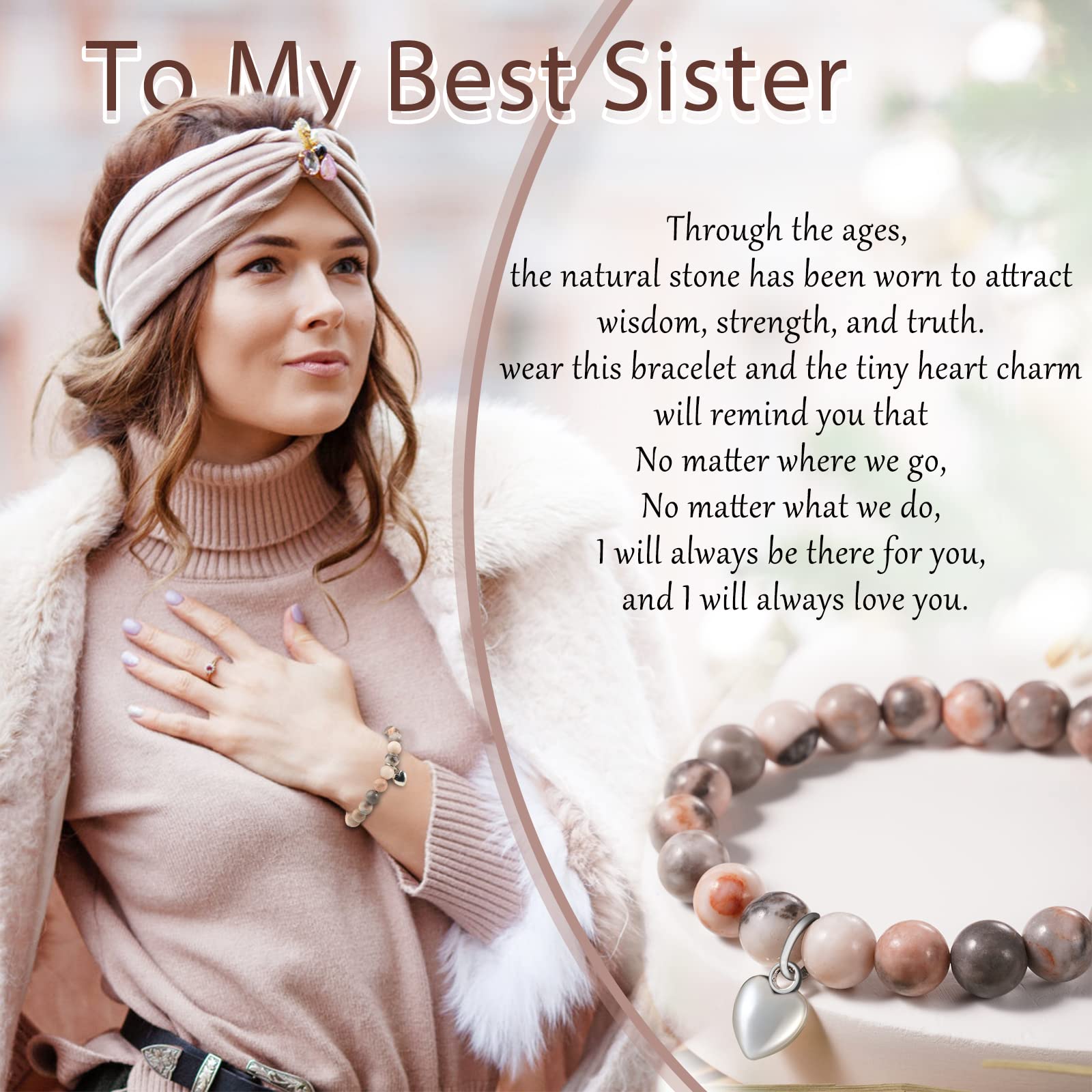 Jewelry&Card Mothers Day Gifts for Sister, Natural Stone Sister Bracelet, Sisters Gifts from Sister, Sister Birthday Gift Ideas