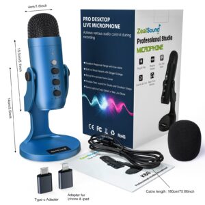 ZealSound k66 Recording Microphone Bundle Black+Blue