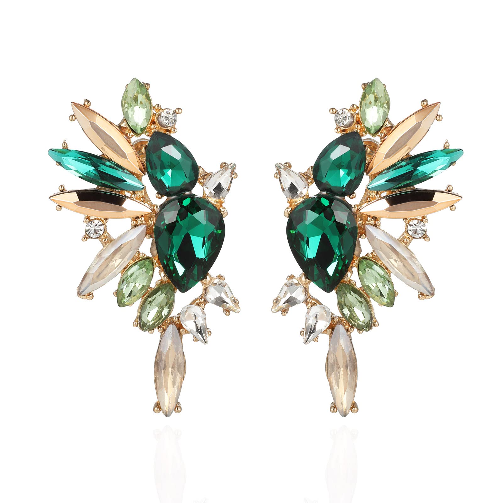 Met-edianger Green Gold Rhinestone Statement Earrings Retro Vintage Crystal Drop Dangle Earrings for Women