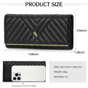 FEITH&FELLY Women's Wallet Large Capacity PU Leather Ladies Long Clutch Trifold Card Holder Travel Purse