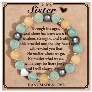 jewelry&card christmas gifts for sister, natural stone sister bracelet, sister birthday gifts for sister bestie best friend