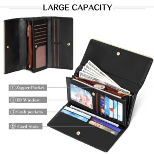 FEITH&FELLY Women's Wallet Large Capacity PU Leather Ladies Long Clutch Trifold Card Holder Travel Purse