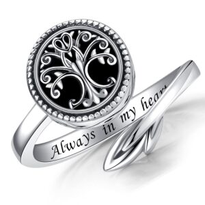 tree of life urn rings for ashes for women: sterling silver family tree cremation jewelry for ashes for men - memorial keepsake vintage ring for ashes of loved ones