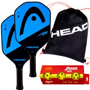 head extreme elite composite 2 paddle bundle with tour team drawstring bag, 3-pack penn outdoor pickleballs