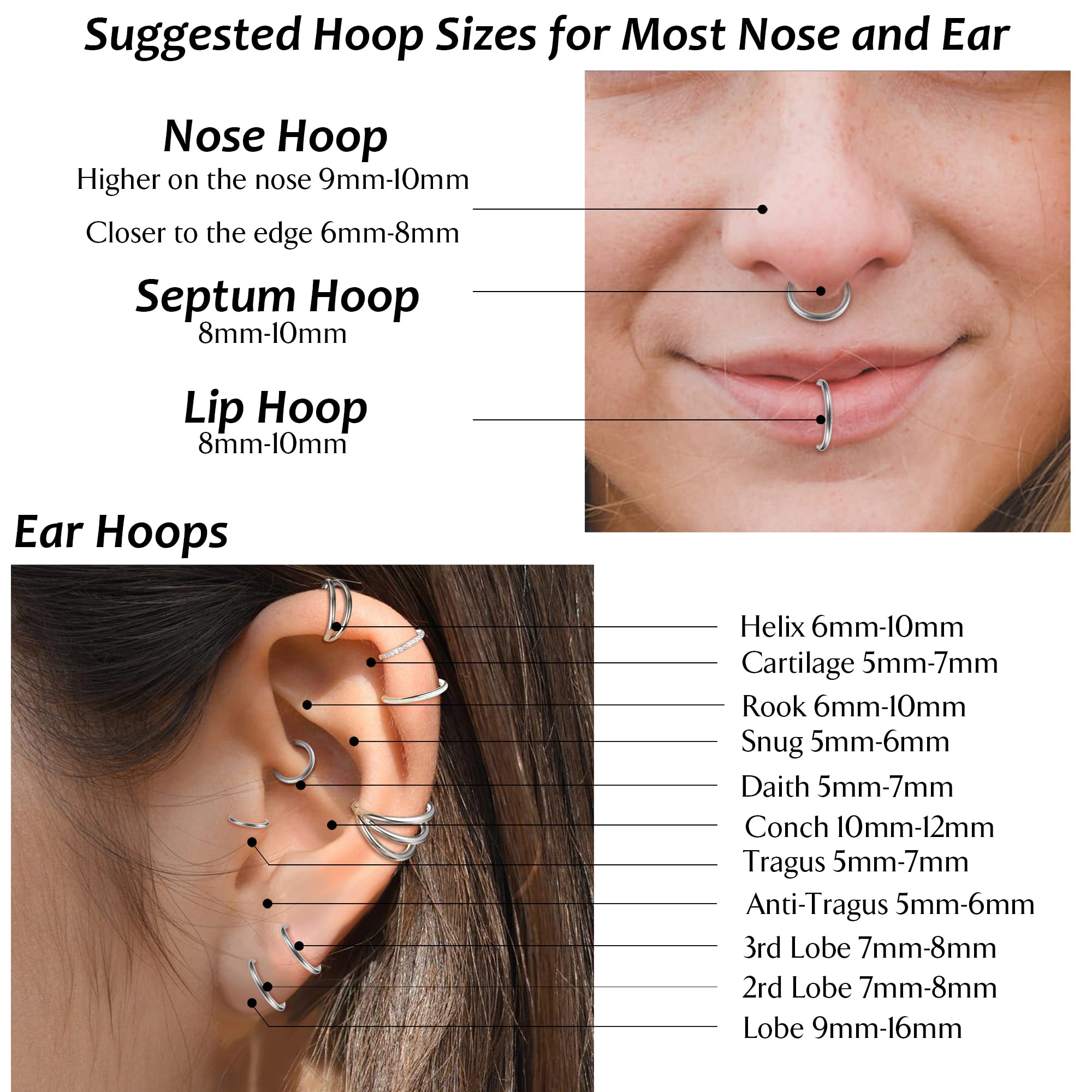 LOYALLOOK 5Pcs 316L Surgical Steel Nose Rings Hoop for Women Men Seamless Hinged Segment Ring Hoop Septum Clicker Lip Nose Rings Double Triple Open Stack Sleeper Earring