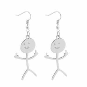 pingyongchang cool funny doodle middle finger earrings cute handmade face dangle drop earrings for women men friendship personalized jewelry best friend gift-silver earrings