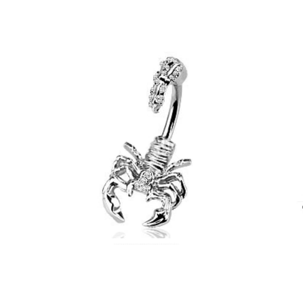 Izpack Scorpion With Multi Gemmed Cubic Zirconia Crystal Head and Tail Navel Belly Button Ring Punk Hip Hop Body Piercing Jewelry for Women Men Unisex Gifts Birthday Hypoallergenic