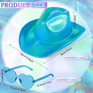 24 Pcs Cowboy Hats Holographic Space Cowgirl Hat with Rimless Heart Sunglasses Fun Party Hats Goggles for Women Men Party