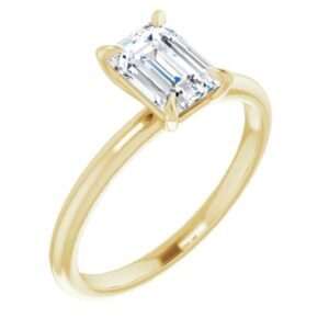 Handmade Engagement Ring 1 Carats Emerald Cut Moissanite Solitaire Wedding Bridal Rings for Women/Her Anniversary Propose Gifts (925 Silver (Yellow Gold Plated))