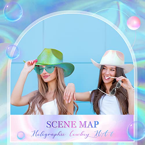 24 Pcs Cowboy Hats Holographic Space Cowgirl Hat with Rimless Heart Sunglasses Fun Party Hats Goggles for Women Men Party