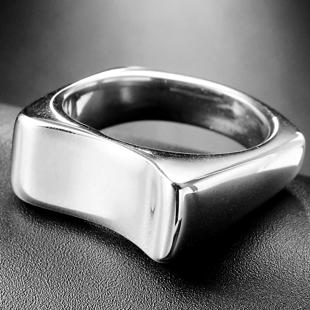 Jude Jewelers Stainless Steel Square Curved Shape Wedding Band Statement Chunky Cocktail Party Ring (Silver, 5)