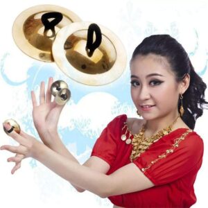 1 Pair Metal Finger Cymbals Professional Belly Dance Finger Zills Finger Dial Pads for Dancer Evening Party, Belly Dance Accessories(Silver)