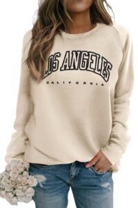 dressmine women's los angeles hoodie long sleeve vintage graphic sweatshirt casual print letter pullover apricot xl