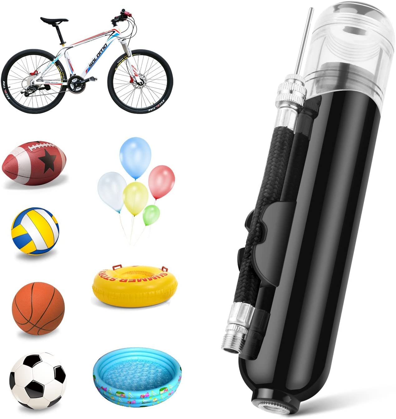 BROTOU Ball Pump & Bike Pump, Inflate Air Pump with 3 Needles, 2 Nozzles and 2 Bike Tire Valve Adapter Hand Pump Kit for Soccer Ball, Basketball, Volleyball, Balloons, Bikes