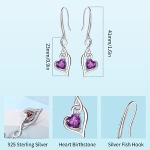 Amethyst Birthstone Drop Earrings for Women - Shysnow February Infinity Dangle Earrings 925 Sterling Silver Heart Purple Cubic Zirconia Drop Crystal Dangling Earrings