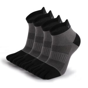 limide men's cotton toe socks five finger socks compression crew no show athletic socks for running 4 pairs(size 7-11)