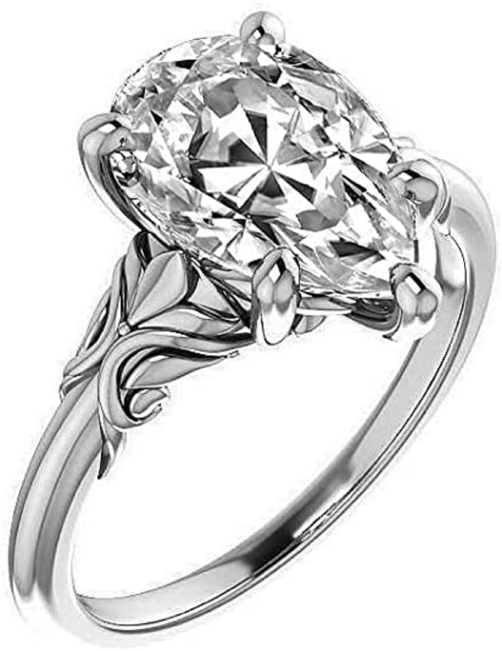 Moissanite World 1 CT Pear Colorless Moissanite Engagement Ring for Women/Her, Wedding Bridal Ring Set, Eternity Sterling Silver Solid Gold Diamond Solitaire 5-Prong Set for Her (9)