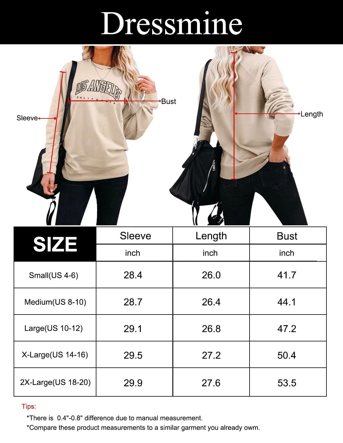 Dressmine Women's Los Angeles Hoodie Long Sleeve Vintage Graphic Sweatshirt Casual Print Letter Pullover Apricot XL