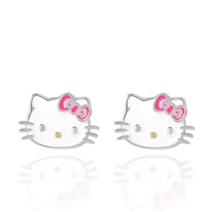 sally rose sanrio hello kitty womens stud earrings - silver plated and enamel hello kitty earrings - officially licensed