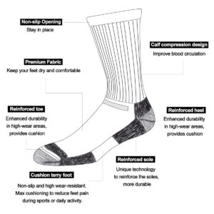 Heatuff Mens Crew Socks Moisture Wicking Max Cushion Athletic Work Socks for men (6 Pairs)