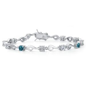 925 sterling silver london blue topaz and forever classic moissanite from charles & colvard and lab grown diamond bracelet for women (2.59 cttw, gemstone november birthstone, round 4mm, 7.5 inch)