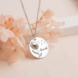 Anavia 1/2/3/4 Disc Birth Month Flower Name Necklace, Personalized Floral Coin Necklace, 24 Flower Options Customized Gold Plated Birthday Gift Jewelry for New Mom Friends Family (1 Disc, Rose Gold)