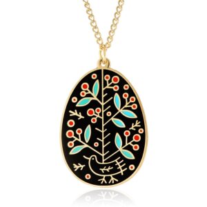 dissent pins ukrainian easter egg (pysanky) collection pendant necklace for women - pine tree design (24k gold-plated)