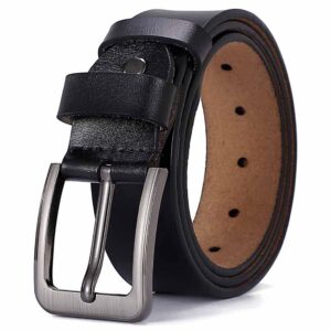 hycoprot men's belt, leather dress belt with single prong buckle 1.5'' for casual and business adjustable trim to fit