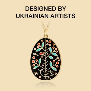 Dissent Pins Ukrainian Easter Egg (Pysanky) Collection Pendant Necklace for Women - Pine Tree Design (24k Gold-Plated)