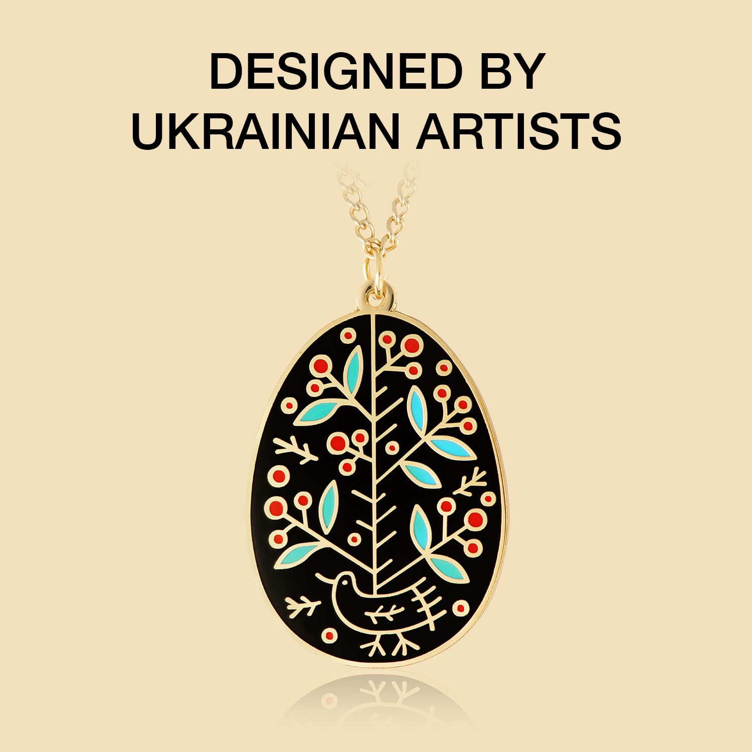 Dissent Pins Ukrainian Easter Egg (Pysanky) Collection Pendant Necklace for Women - Pine Tree Design (24k Gold-Plated)