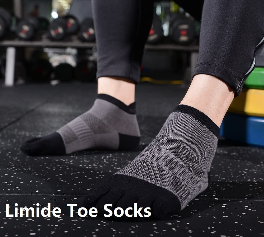 limide Men's Cotton Toe Socks Five Finger Socks Compression Crew No Show Athletic Socks for Running 4 Pairs(Size 7-11)