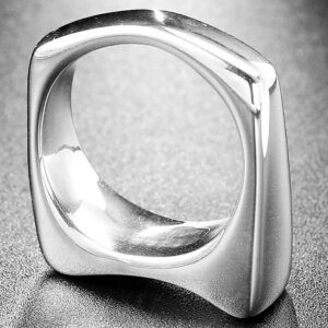 Jude Jewelers Stainless Steel Square Curved Shape Wedding Band Statement Chunky Cocktail Party Ring (Silver, 5)