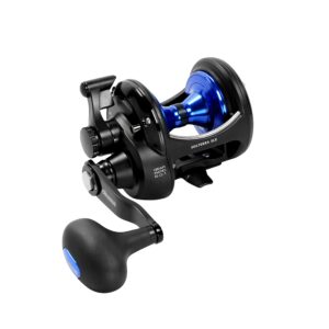 okuma solterra slx high speed open top frame lever drag saltwater trolling reel, slx-15csb, 410yds-25lb, black