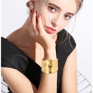 MOZAKA 1-3Pcs Gold Plated Bangle Bracelets for Women Open Hinged Bangle Bracelets Chunky Polished-Finish Wrist Cuff Wrap Bracelets Minimalist Twist-Grooved Wide Cuff Bracelet