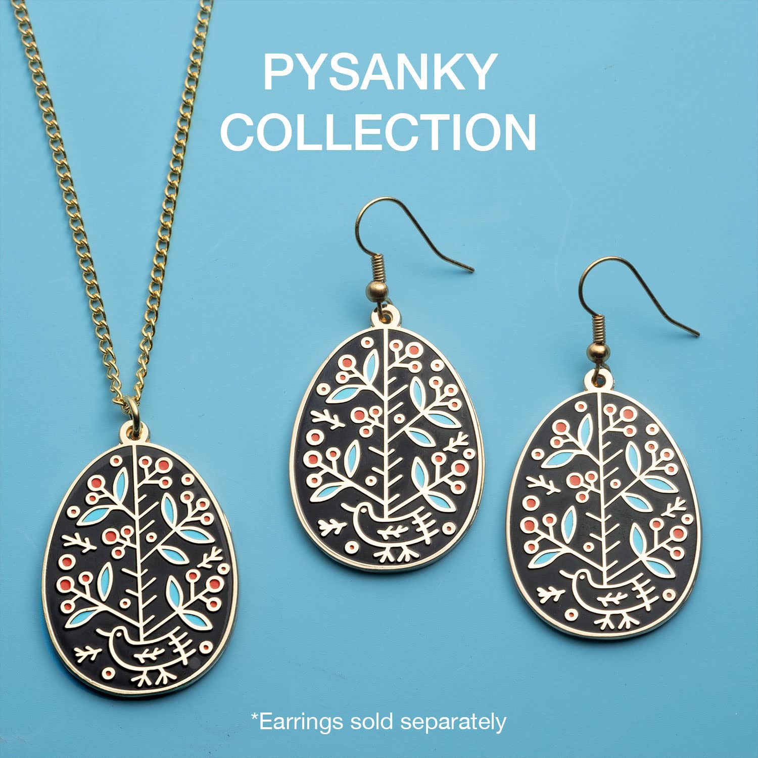 Dissent Pins Ukrainian Easter Egg (Pysanky) Collection Pendant Necklace for Women - Pine Tree Design (24k Gold-Plated)