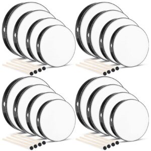 konohan 16 pcs kids hand drums wooden frame drum with drum stick, 12 inch 10 inch 8 inch 6 inch educational musical instruments for adults drums beginners for home school party supplies (black)