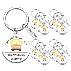 yinkin 12 pcs school bus driver appreciation gifts stainless steel bus drivers keychain in bulk thank you gifts for christmas thanksgiving new driver